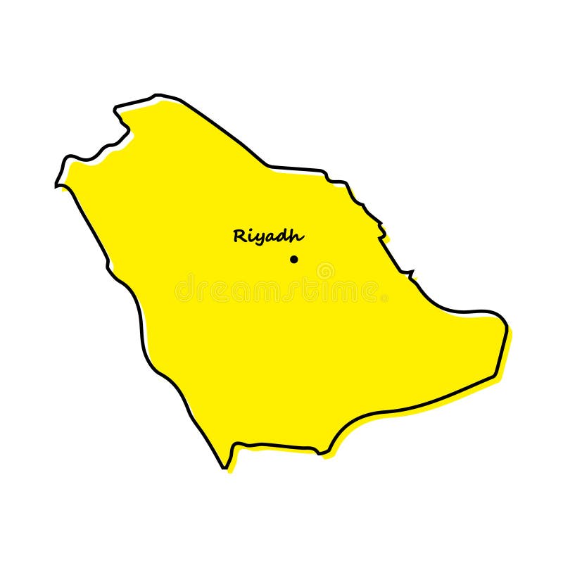 Simple Outline Map of Saudi Arabia with Capital Location Stock ...