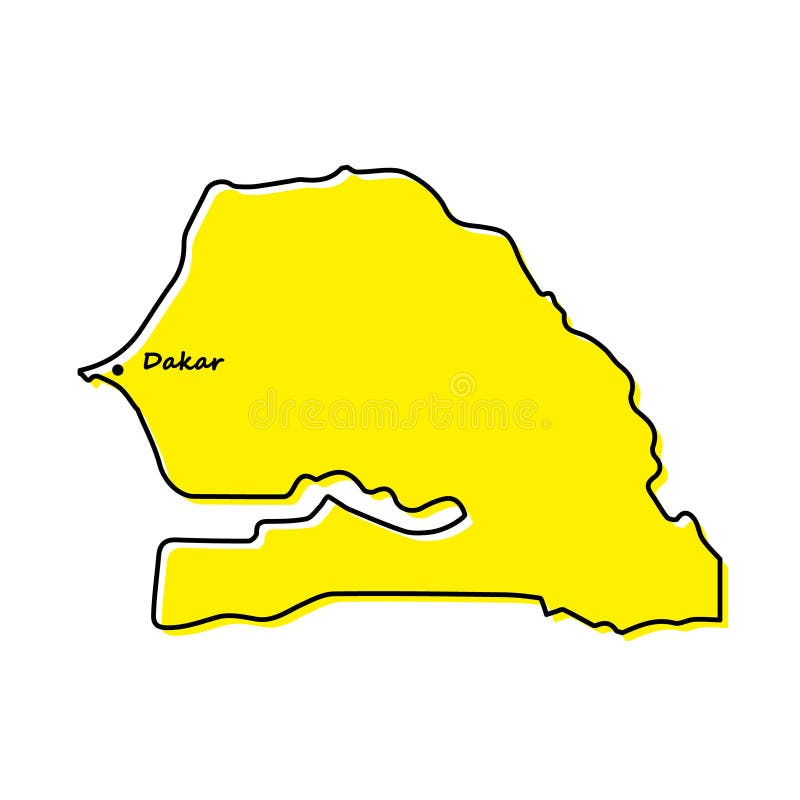Simple Outline Map of Senegal with Capital Location Stock Illustration ...