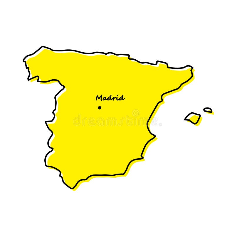 Simple Outline Map of Spain with Capital Location Stock Illustration ...