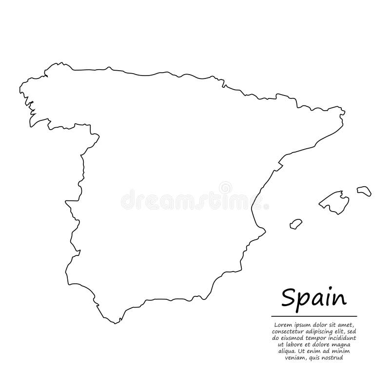 Simple Outline Map of Spain, in Sketch Line Style Stock Vector ...