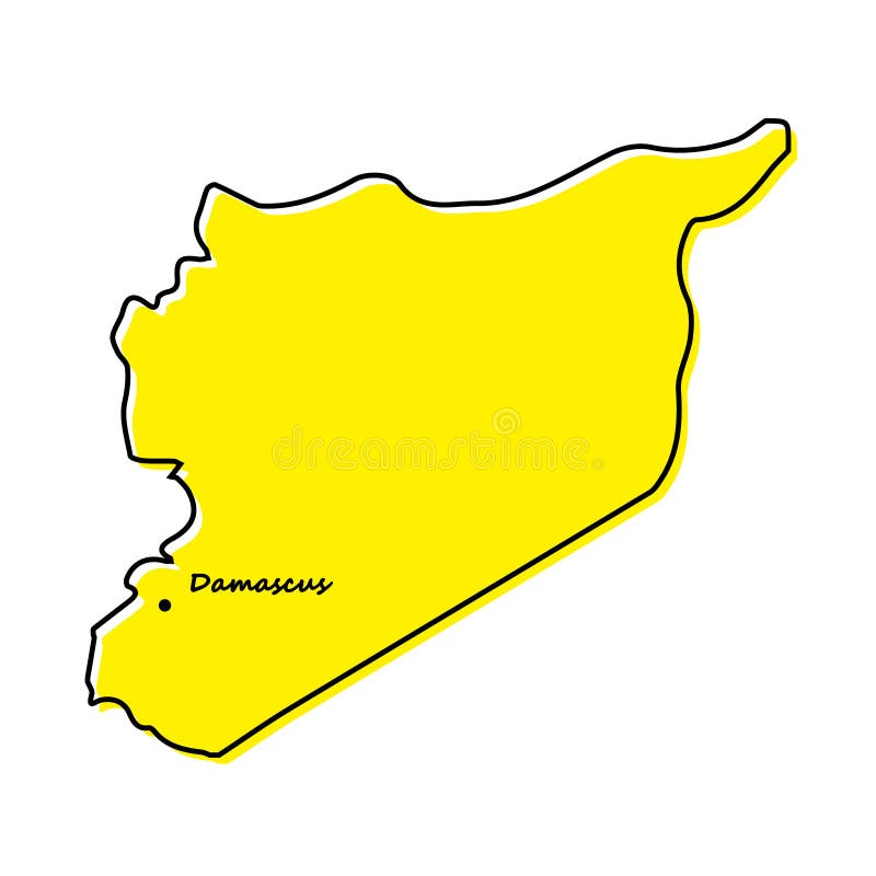 Simple Outline Map of Syria with Capital Location Stock Illustration ...
