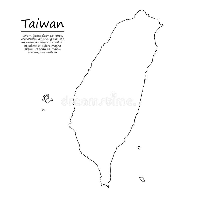 Simple Outline Map of Taiwan, in Sketch Line Style Stock Vector ...