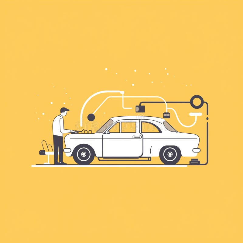 A Simple Outline of a Mechanic Fixing a Car. Flat Clean Illustration ...