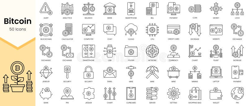 Simple Outline Set of Bitcoin Icons. Linear Style Icons Pack Stock ...