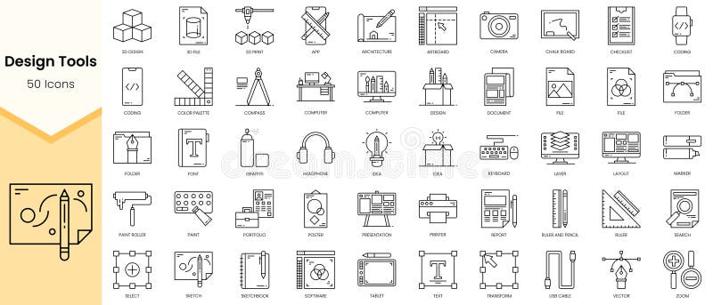 Simple Outline Set of Design Tools Icons. Linear Style Icons Pack Stock ...