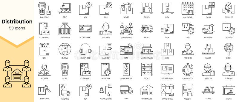 Simple Outline Set of Distribution Icons. Linear Style Icons Pack Stock ...