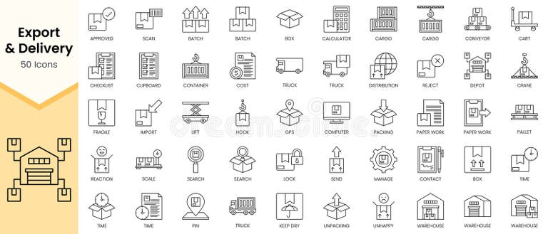 Simple Outline Set of Export and Delivery Icons. Linear Style Icons ...