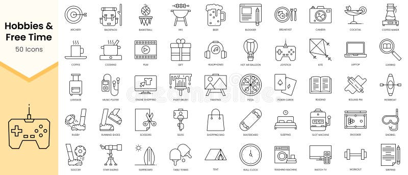 Simple Outline Set of Hobbies and Free Time Icons. Linear Style Icons ...