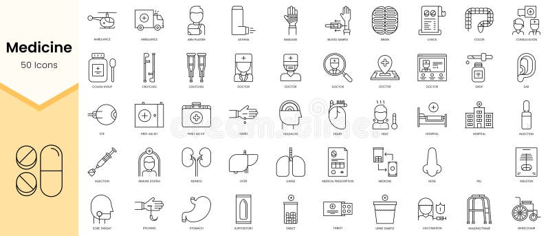 Simple Outline Set of Medicine Icons. Linear Style Icons Pack 向量例证 - 插画 ...