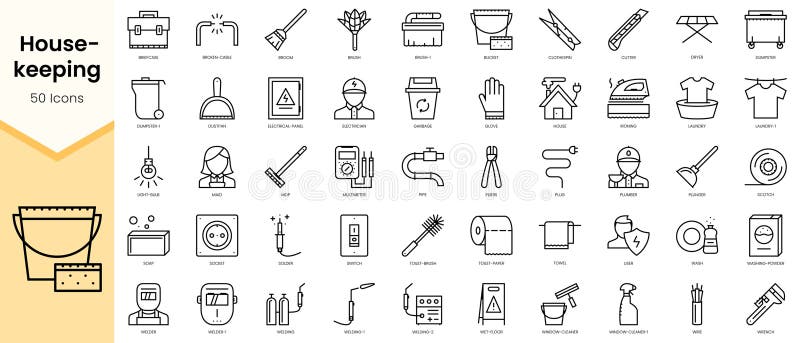 Simple Outline Set OfHousekeeping Icons. Linear Style Icons Pack Stock ...