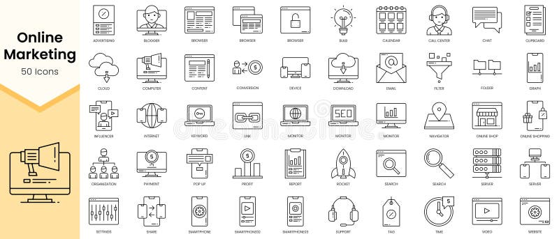 Simple Outline Set of Objects and Elements Icons. Linear Style Icons ...