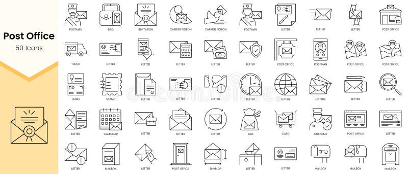 Simple Outline Set of Post Office Icons. Linear Style Icons Pack Stock ...