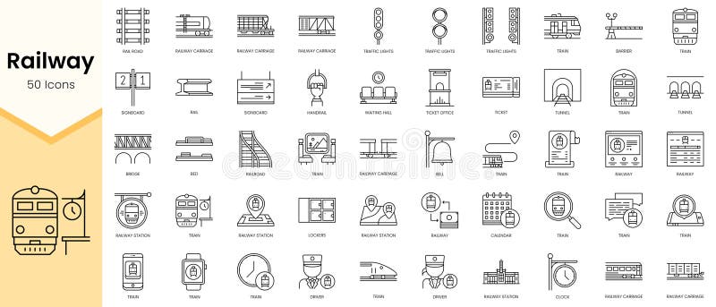 Simple Outline Set of Railway Icons. Linear Style Icons Pack Stock ...