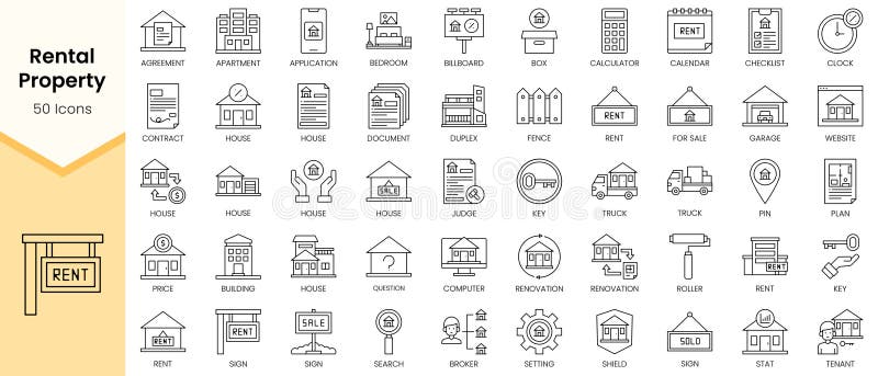 Simple Outline Set of Rental Property Icons. Linear Style Icons Pack ...