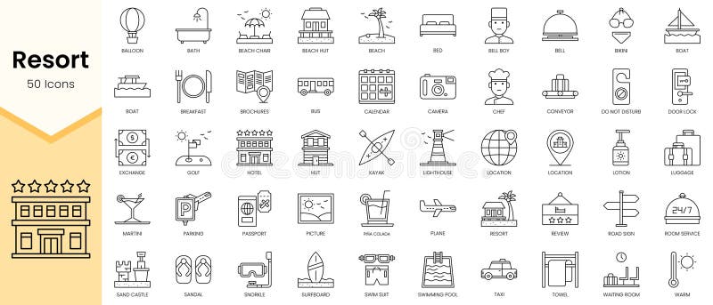 Simple Outline Set of Resort Icons. Linear Style Icons Pack Stock ...