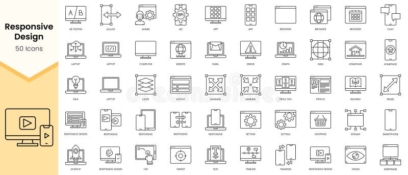 Simple Outline Set of Responsive Design Icons. Linear Style Icons Pack Stock Vector ...
