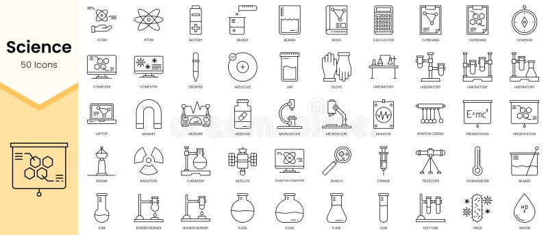 Simple Outline Set of Science Icons. Linear Style Icons Pack Stock ...