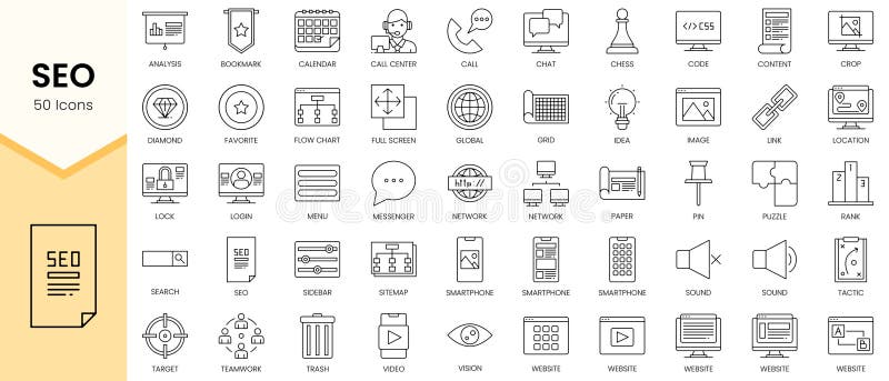 Simple Outline Set of Seo Icons. Linear Style Icons Pack Stock Vector ...