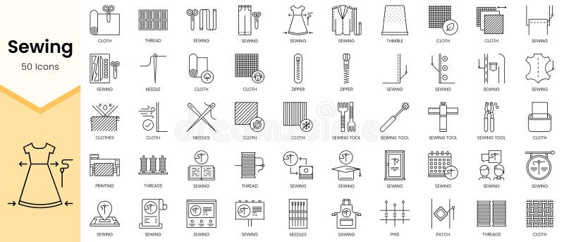 Simple Outline Set of Sewing Icons. Linear Style Icons Pack Stock ...