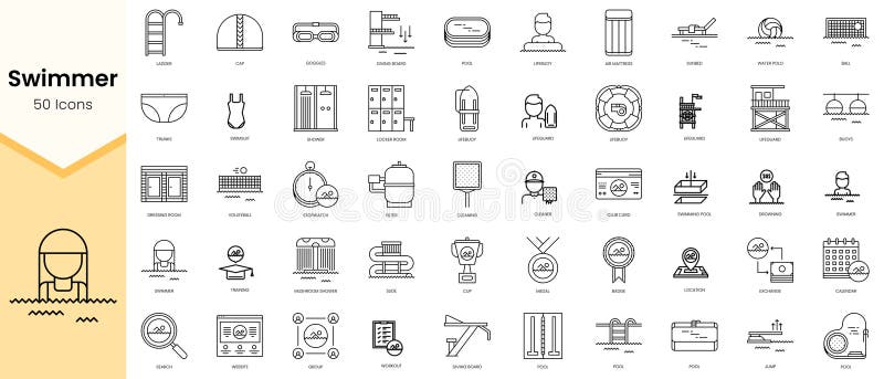 Simple Outline Set of Swimmer Icons. Linear Style Icons Pack Stock ...