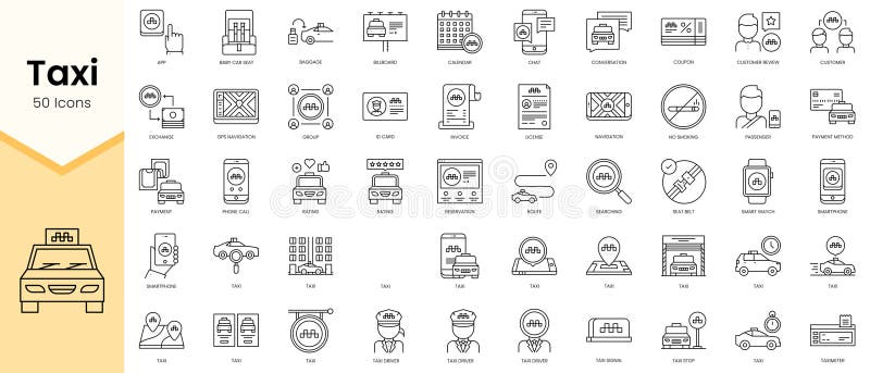 Simple Outline Set of Taxi Icons. Linear Style Icons Pack Stock Vector ...