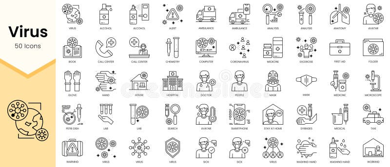 Simple Outline Set of Virus Icons. Linear Style Icons Pack Stock Vector ...