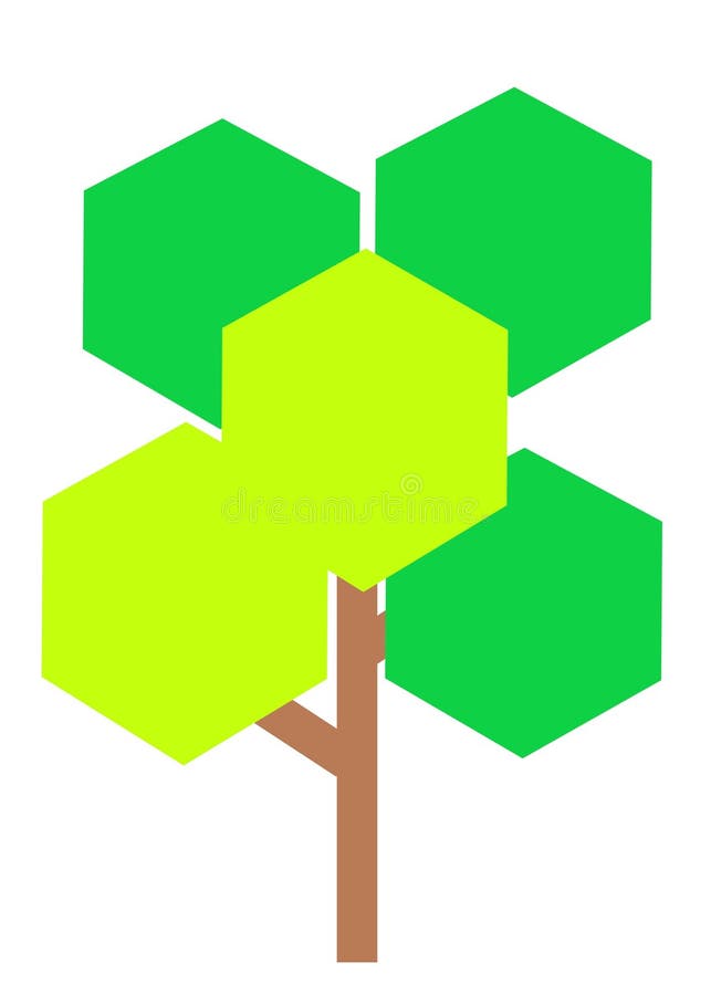 A Simple Outline Shape of a Tree with Dark and Light Hexagonal Green ...