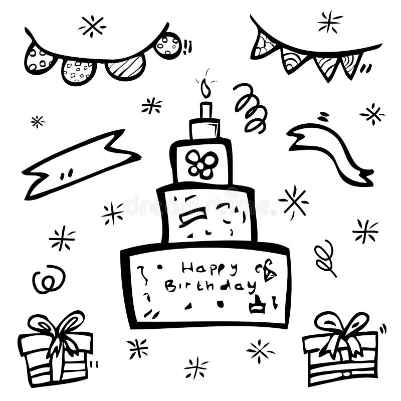 Simple Outline Sketch, Birthday Item Stock Vector - Illustration of ...