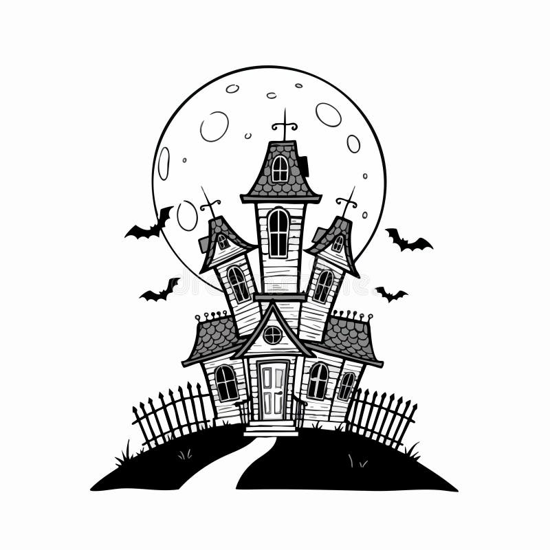Simple Outline of a Spooky Haunted House with Crooked Windows and a ...
