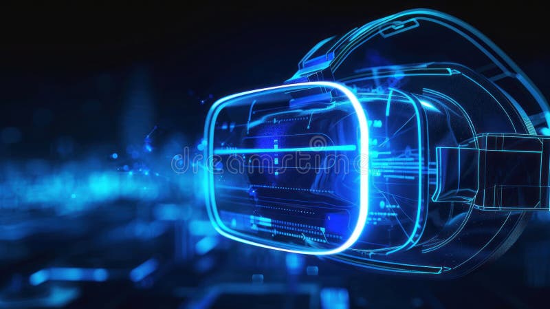 Simple Outline of a VR Headset with a Digital Interface, Representing ...