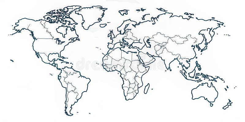 Simple Outline World Map Showing National Borders for Educational Use ...