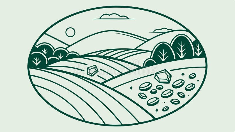 Simple Oval Landscape Illustration with Hills and Trees Vector Design ...