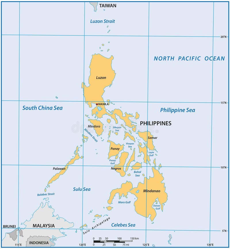 Simple Overview Map of the Asian Island State of the Philippines Stock ...
