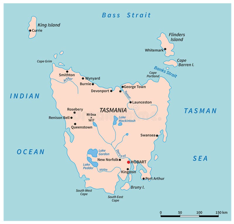 Simple Overview Map of the Australian Island of Tasmania Stock Vector ...