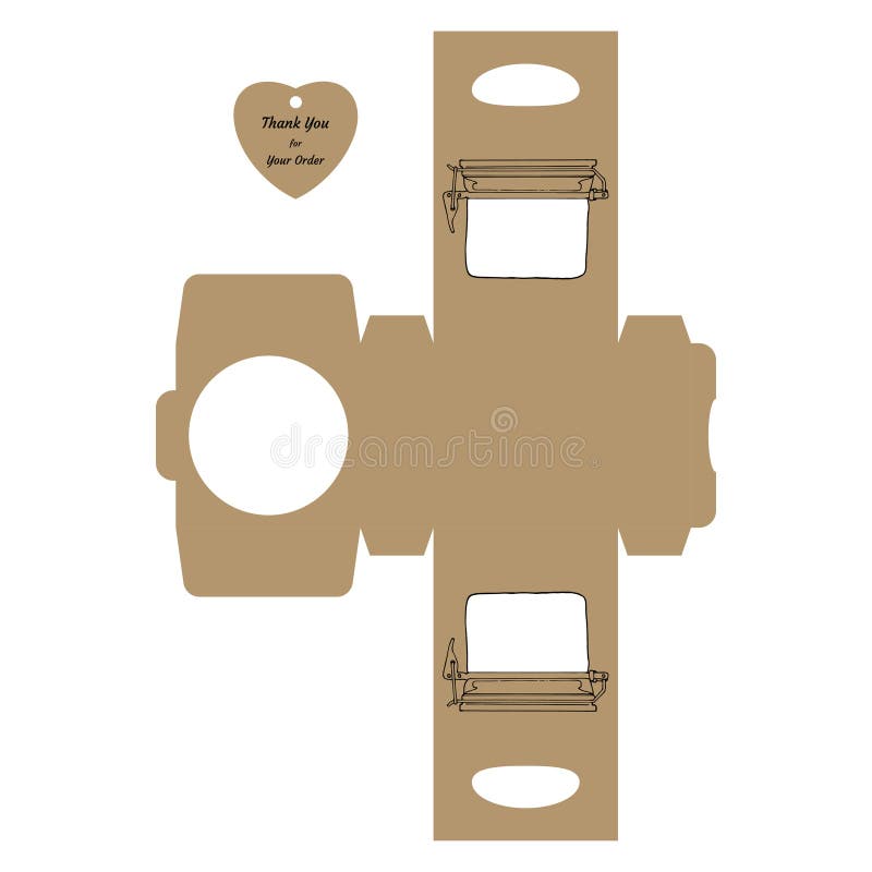 Simple Packaging Box Die Cut Cube Template with Jar and Tag with Text â ...