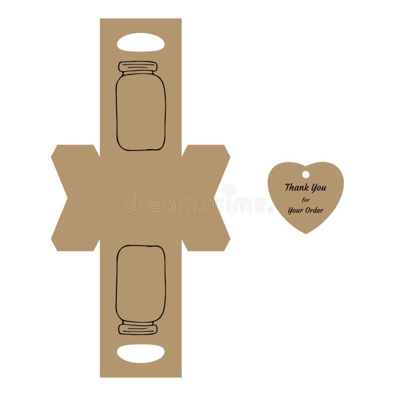 Simple Packaging Box Die Cut Cube Template with Jar and Tag with Text ...