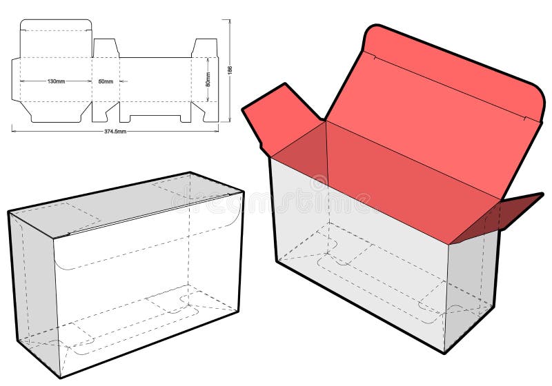 Simple Packaging Box Internal Measurement 13x5x8cm and Die-cut Pattern ...
