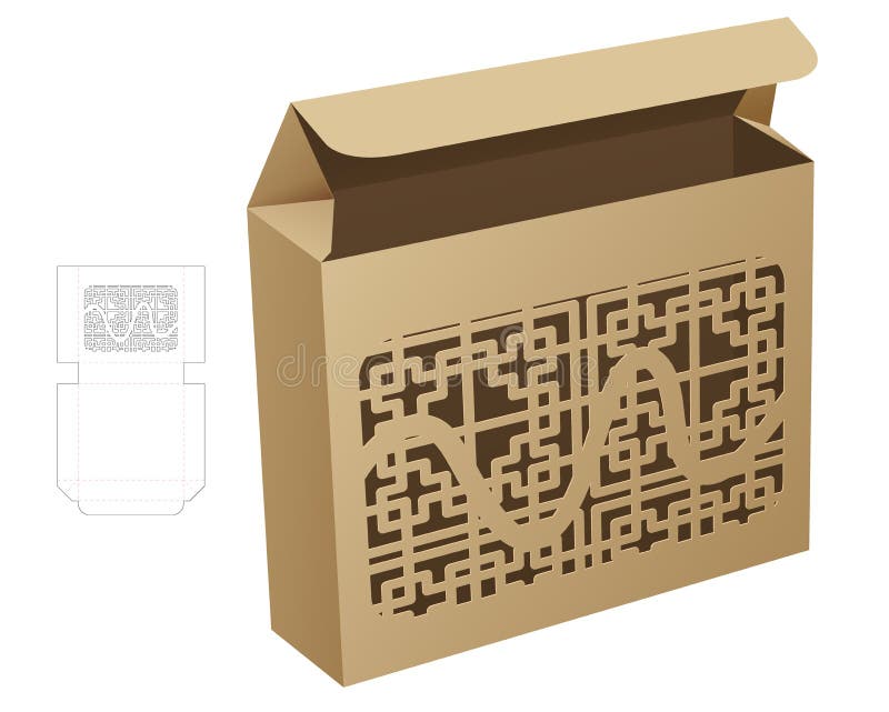 Simple Box with Stenciled Pattern Die Cut Template and 3D Mockup Stock ...