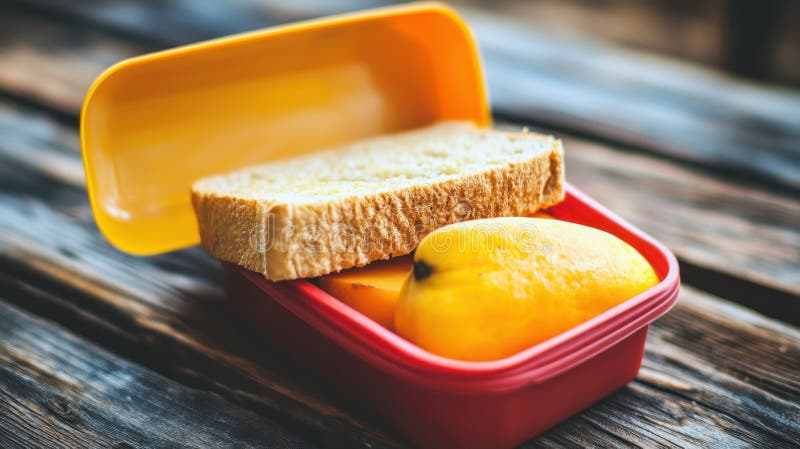 Simple Packed Lunch: Bread, Cheese, and Fruit Ready To Go in a Colorful ...