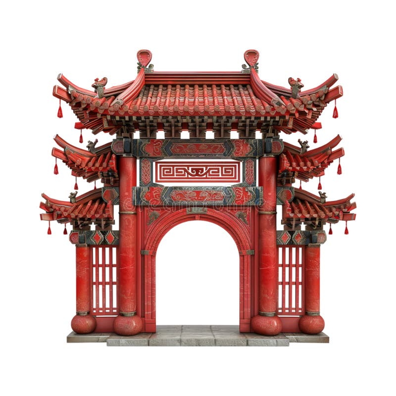 Simple Paifang Red Chinese Gate on Transparent Background - Ai ...