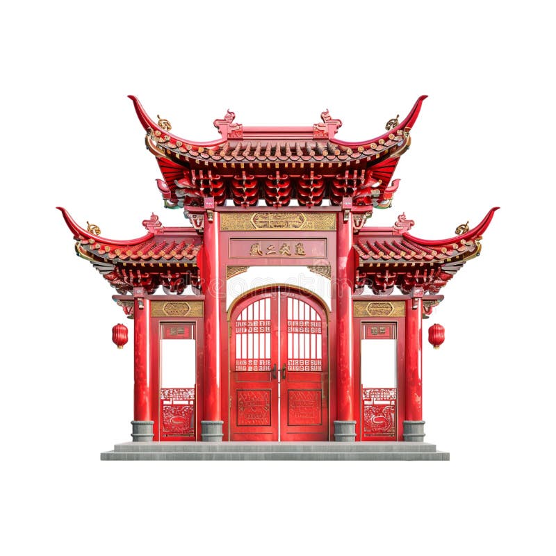 Simple Paifang Red Chinese Gate on Transparent Background - Ai ...