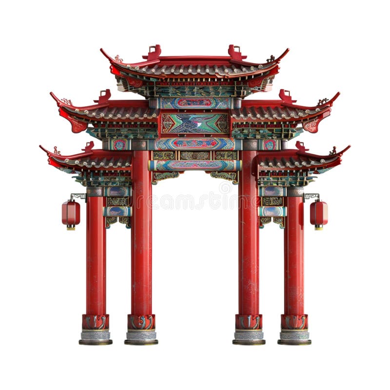 Simple Paifang Red Chinese Gate on Transparent Background - Ai ...