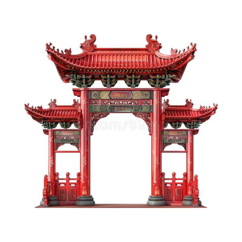 Simple Paifang Red Chinese Gate on Transparent Background - Ai ...