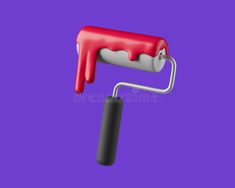 Simple Paint Roller with Dripping Red Paint 3d Render Illustration ...