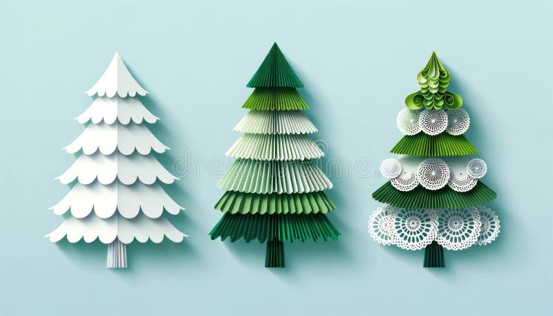 Simple Paper Christmas Trees on Light Blue Background AI Generated ...