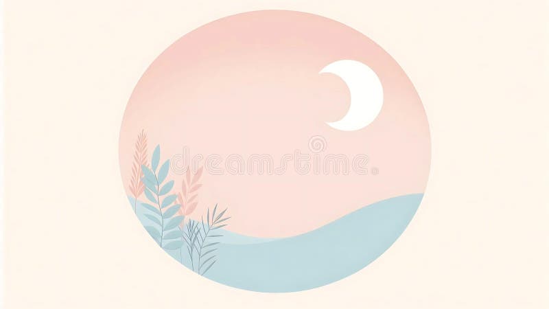 Simple Pastel Color Background with White Moon and Some Leaves. Stock ...