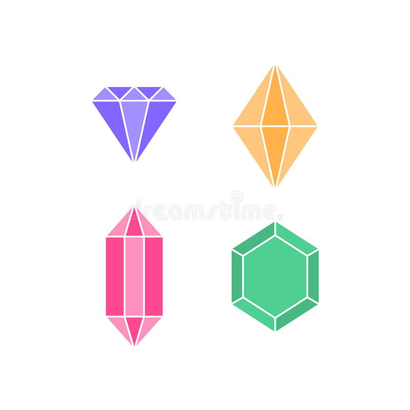 Simple Pastel Colored Diamond Crystals on White Set, Vector Stock ...