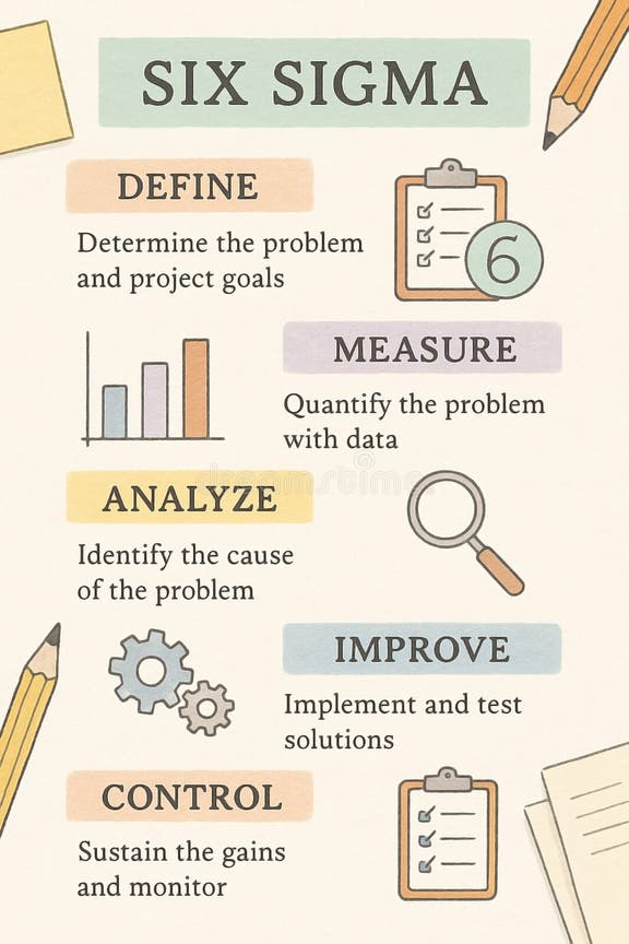 Simple Pastel-colored Infographic Displaying Six Sigma DMAIC Steps ...