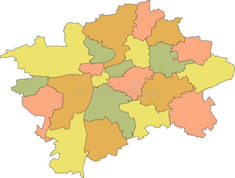Pastel Map of Municipal Districts of Prague, Czech Republic Stock ...