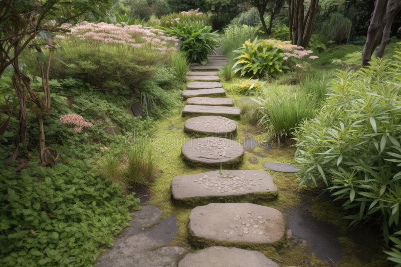 A Simple Pathway through a Garden, Dotted with Stepping Stones Stock ...